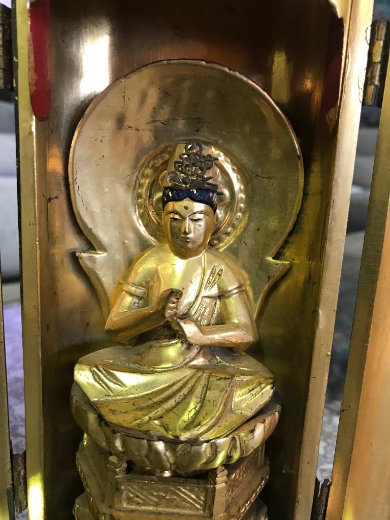 Japanese Carved Wood, Gilt and Lacquer Buddhist Traveling Zushi Shrine ...