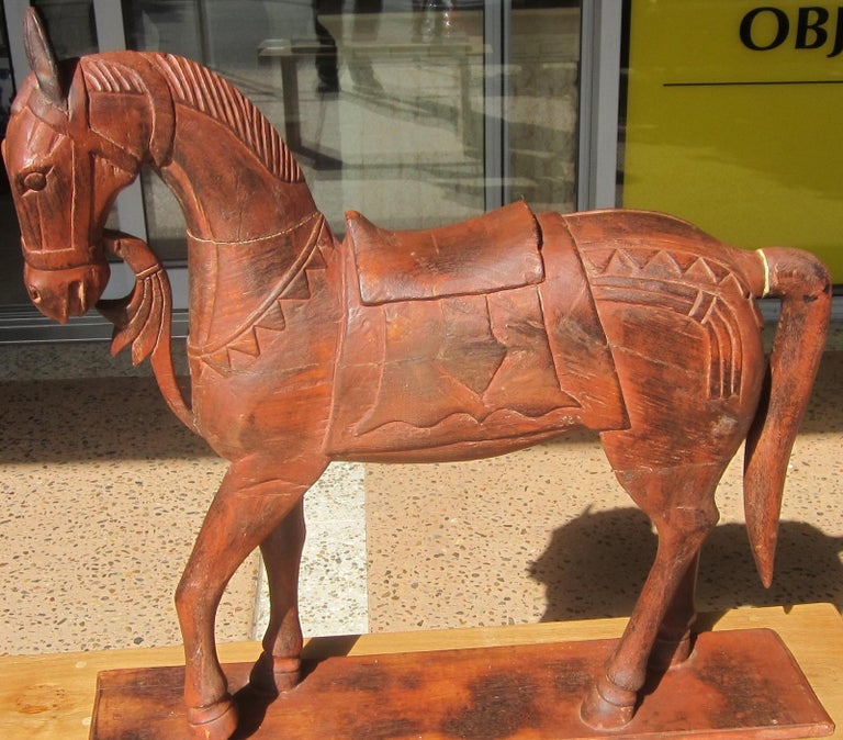Japanese Carved Wood Horse For Sale at 1stDibs
