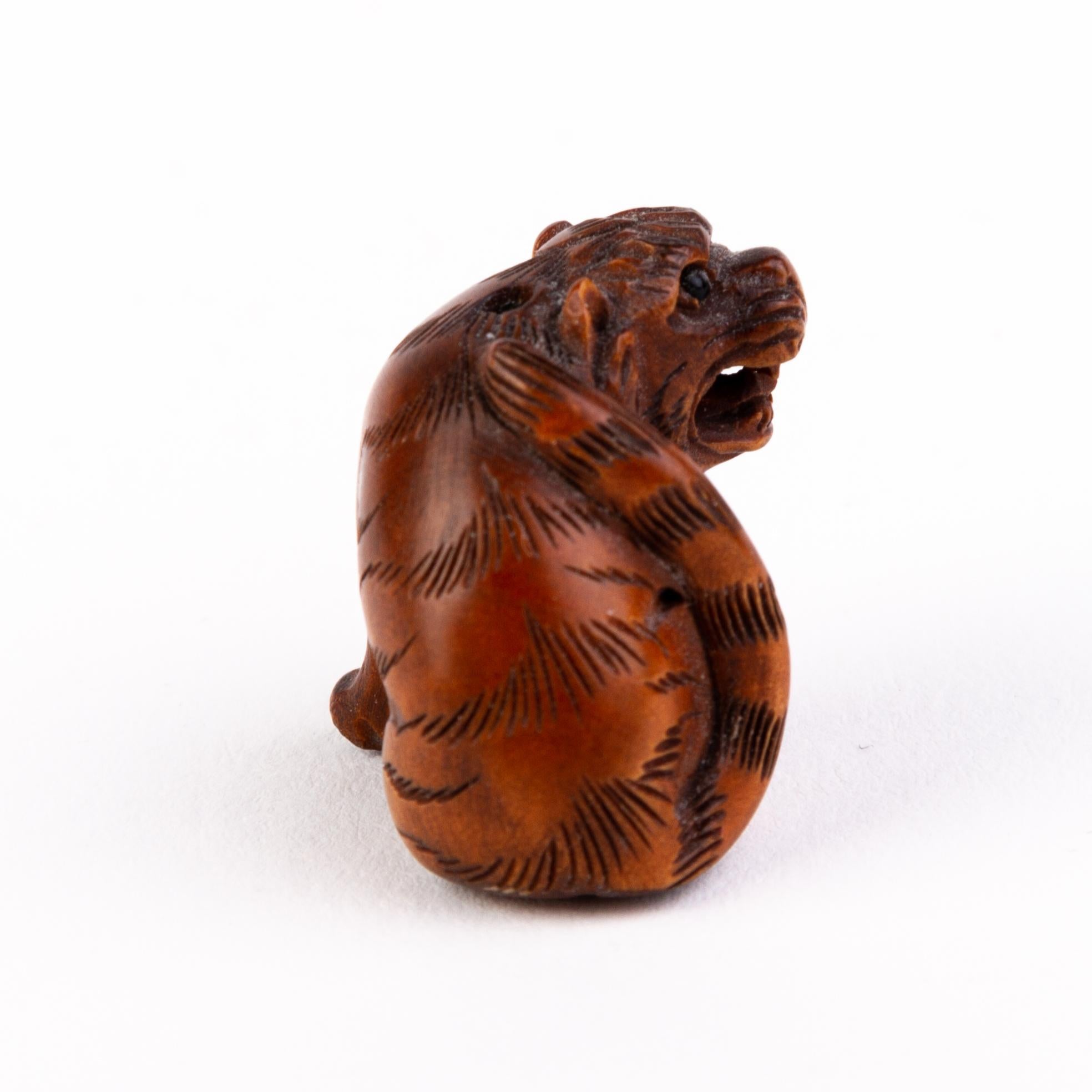 Japanese Carved Wood Netsuke Inro Tiger For Sale at 1stDibs
