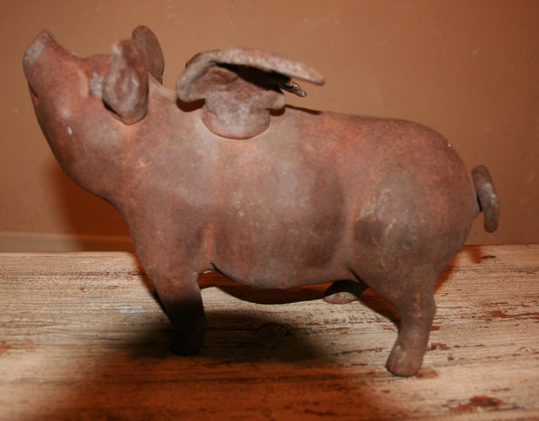 Japanese Cast Iron Pig with Wings Sculpture/Piggy Bank/Garden Ornament ...