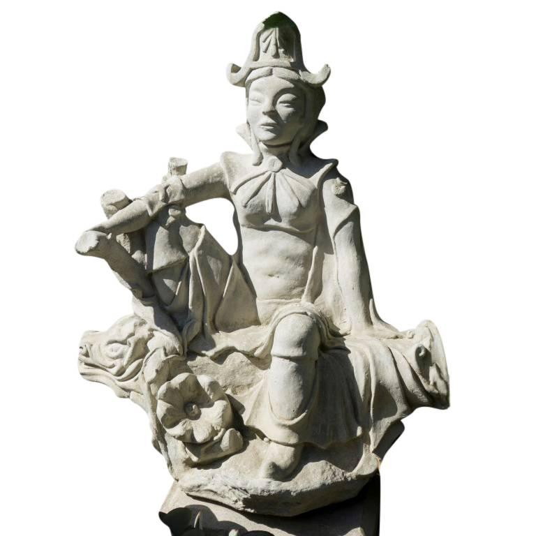 Japanese Cast Stone Warrior Statue, circa 1930 For Sale at 1stDibs