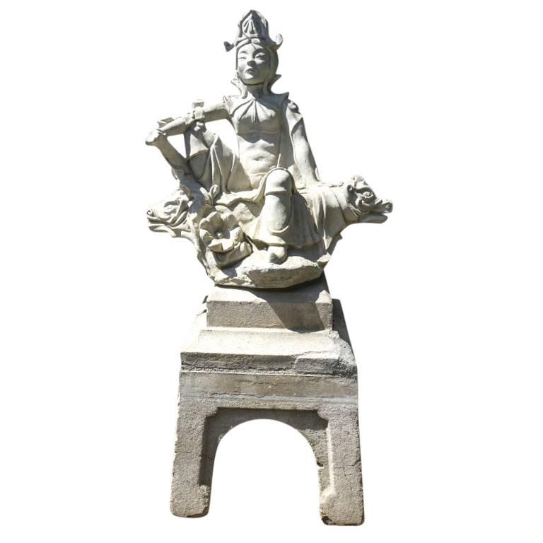 Japanese Cast Stone Warrior Statue, circa 1930 For Sale at 1stDibs