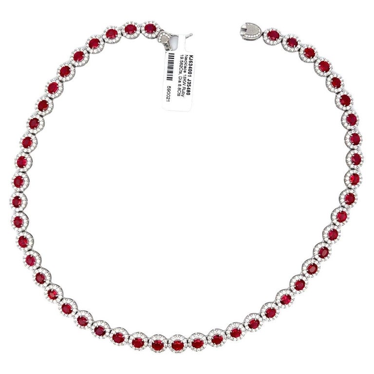 Japanese Certified No Heat Ruby and Diamond Necklace in 18k White Gold ...