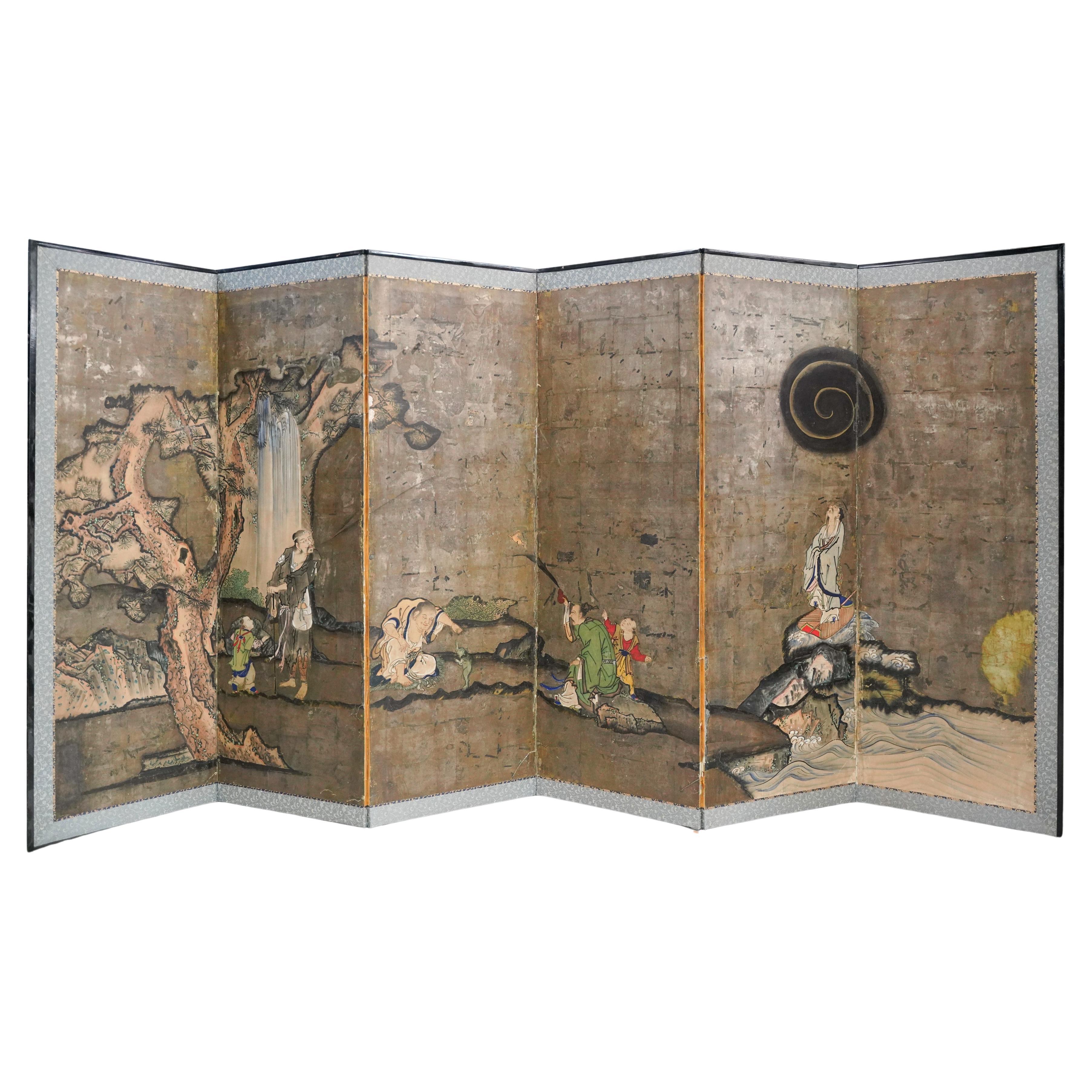 A pair of six-panel Japanese screens (byobu) For Sale at 1stDibs