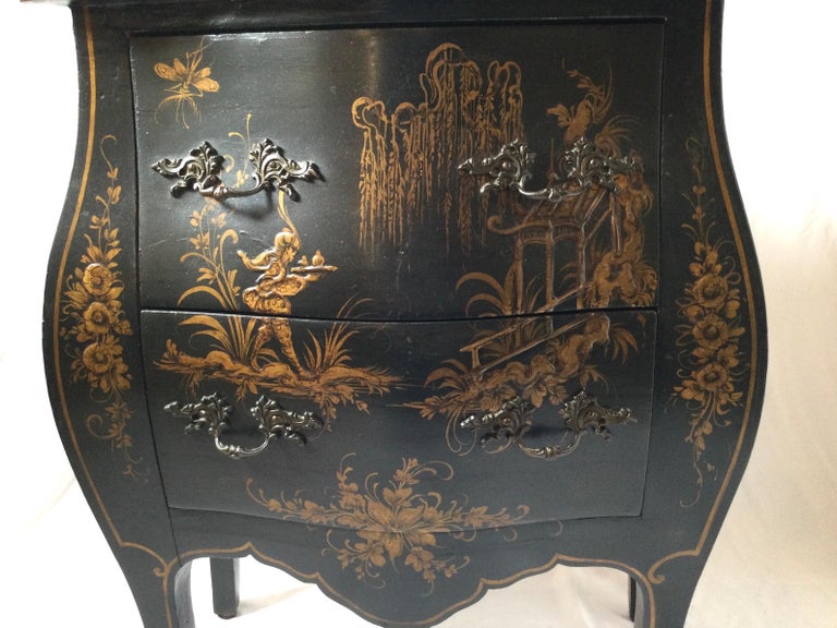 Japanese Chinoiserie Black Painted Two Draw Small Bombay Chest For Sale ...