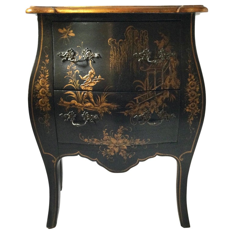 Japanese Chinoiserie Black Painted Two Draw Small Bombay Chest For Sale ...