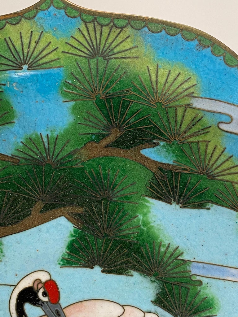Japanese Cloisonne Crane Decorated Plate For Sale at 1stDibs