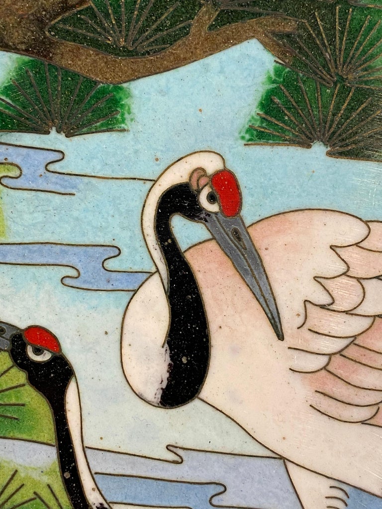 Japanese Cloisonne Crane Decorated Plate For Sale at 1stDibs