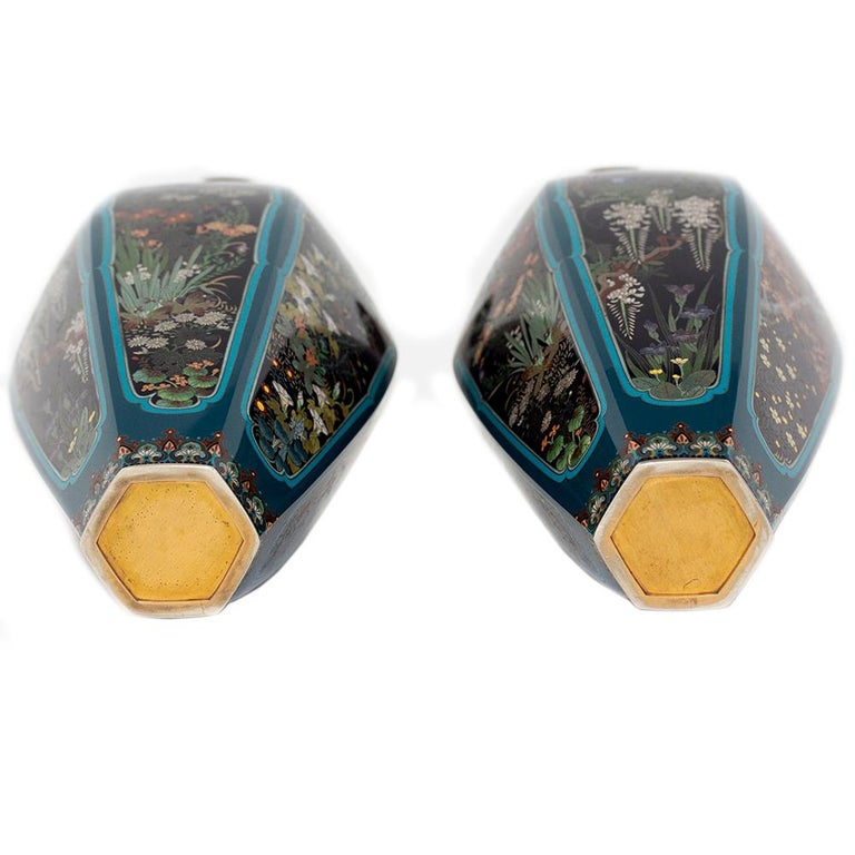 Japanese Cloisonne Enamel Vase Pair Meiji Period For Sale at 1stDibs