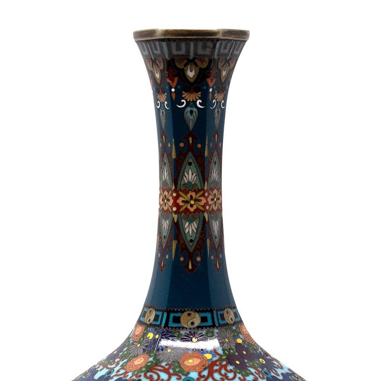 Japanese Cloisonne Enamel Vase Pair Meiji Period For Sale at 1stDibs