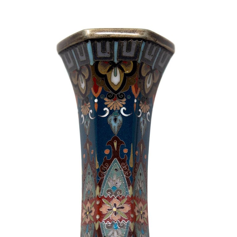 Japanese Cloisonne Enamel Vase Pair Meiji Period For Sale at 1stDibs