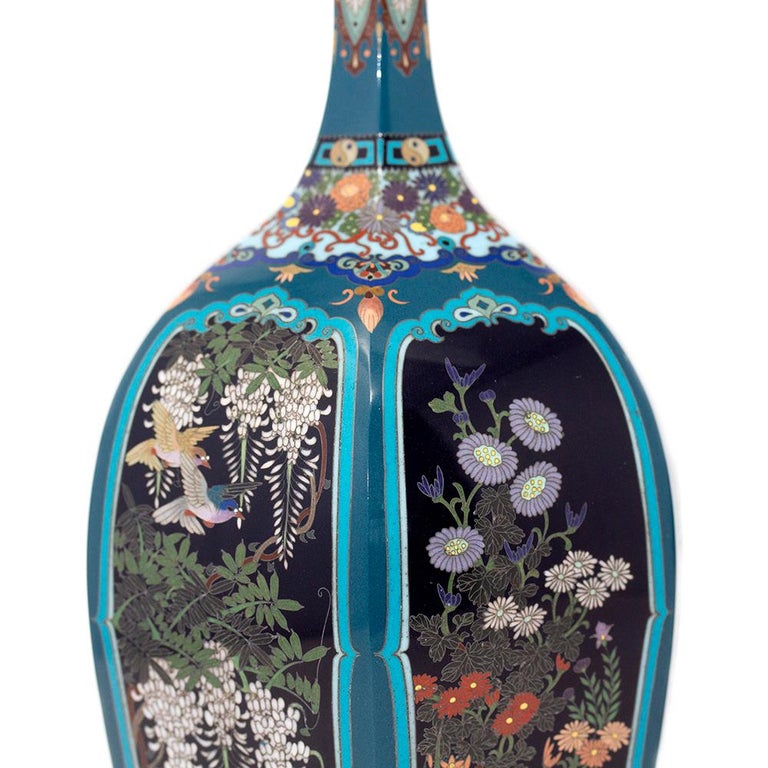 Japanese Cloisonne Enamel Vase Pair Meiji Period For Sale at 1stDibs