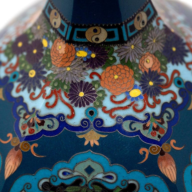 Japanese Cloisonne Enamel Vase Pair Meiji Period For Sale at 1stDibs