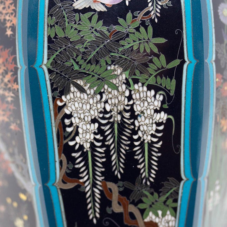 Japanese Cloisonne Enamel Vase Pair Meiji Period For Sale at 1stDibs