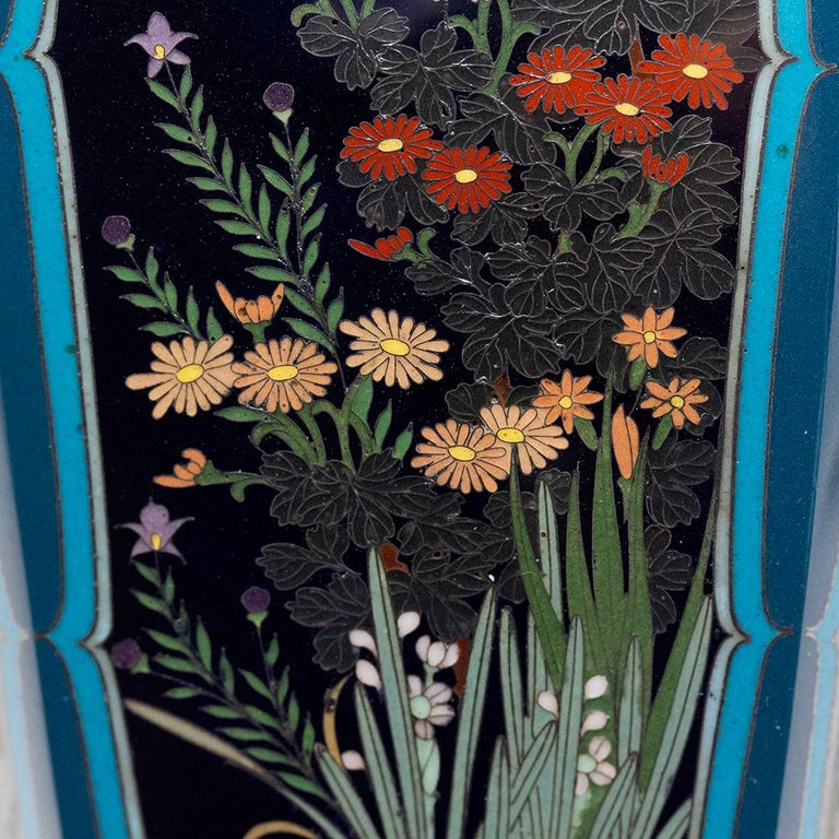 Japanese Cloisonne Enamel Vase Pair Meiji Period For Sale at 1stDibs