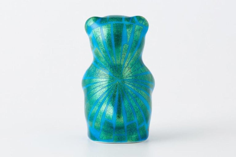 Japanese Contemporary Blue Green Porcelain Bear Sculpture by Artist, 2 ...