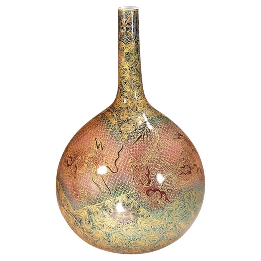 Contemporary Japanese Green Pink Red Gold Porcelain Vase by Master ...
