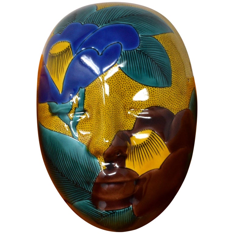 Green Blue Yellow Porcelain Mask by Japanese Master Artist For Sale at ...