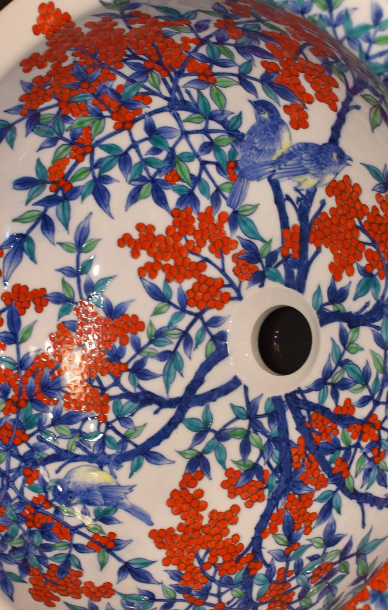 Contemporary Hand-Painted Porcelain Washbasin by Japanese Master Artist ...