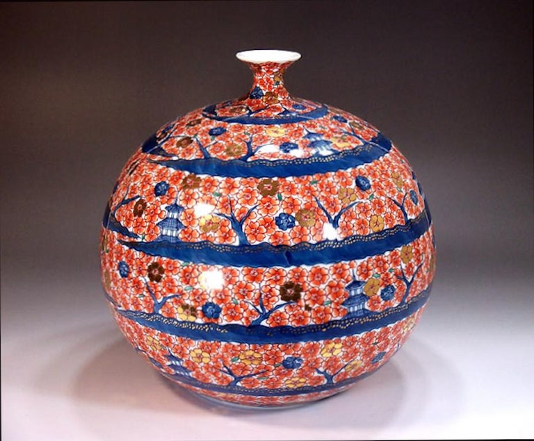 Japanese Contemporary Imari Red Green Porcelain Vase by Master Artist ...