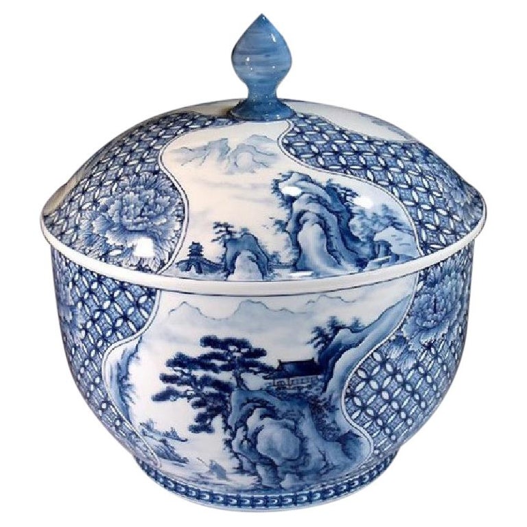 Japanese Contemporary Large Blue Porcelain Box by Master Artist For ...