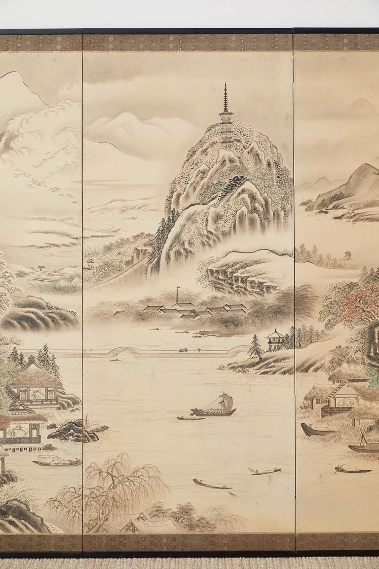 Japanese Edo Four-Panel Screen Hangzhou Autumn Landscape at 1stDibs