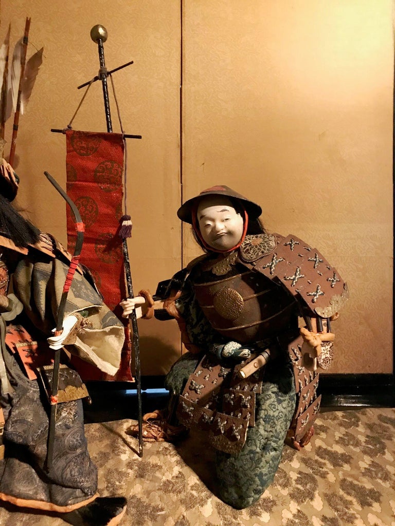 Japanese Edo Period Musha Ningyo Doll of Samurai and Attendant at 1stDibs