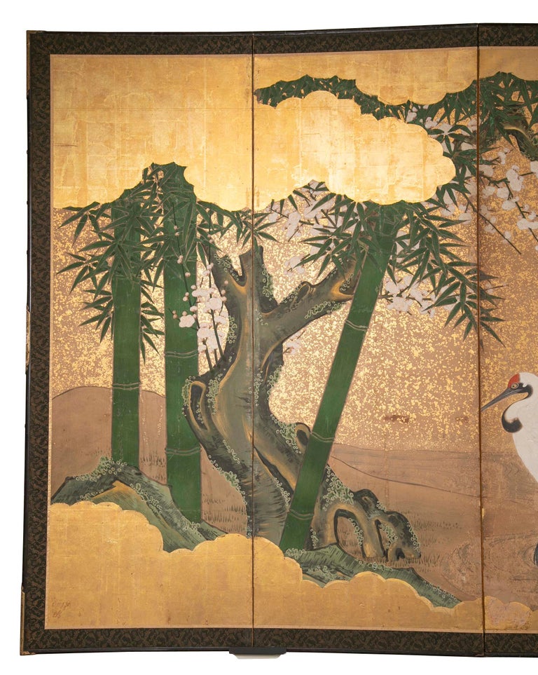 Japanese Edo Period Screen Depicting Cranes at 1stDibs