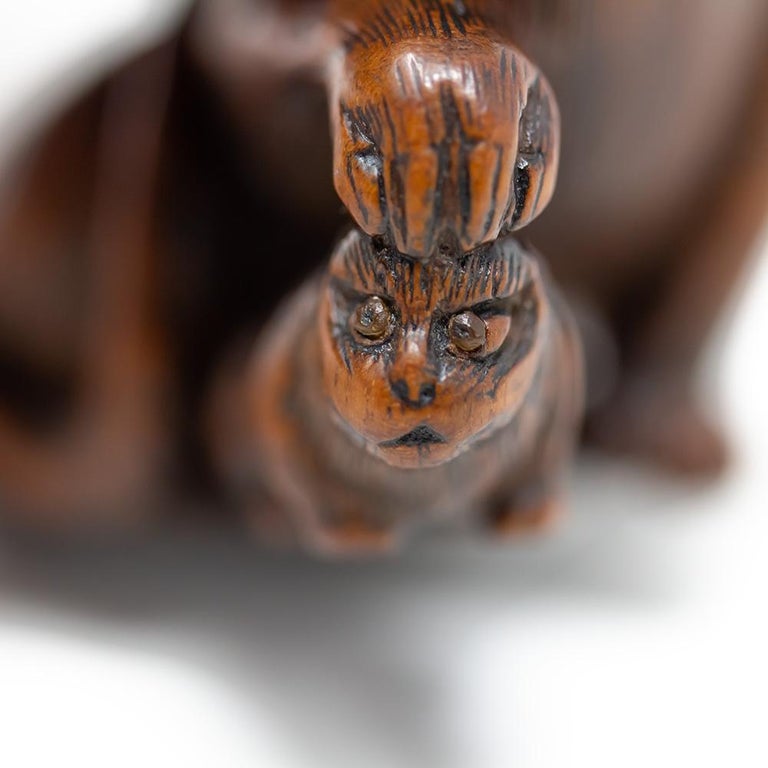 Japanese Edo Period Tiger and Cub Boxwood Netsuke Singed Masayoshi For ...