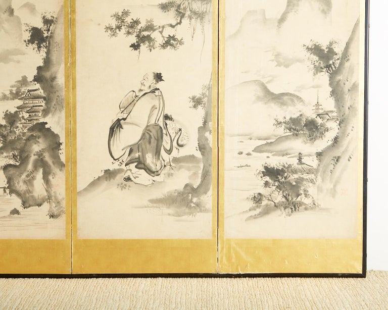 Japanese Edo Six-Panel Haboku Landscapes of Seasons For Sale at 1stDibs ...