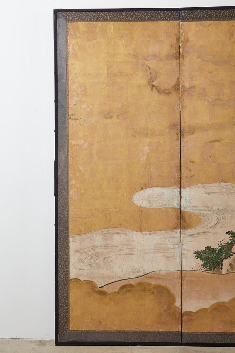 Japanese Edo Six-Panel Kano Screen Emperor Garden Terrace at 1stDibs