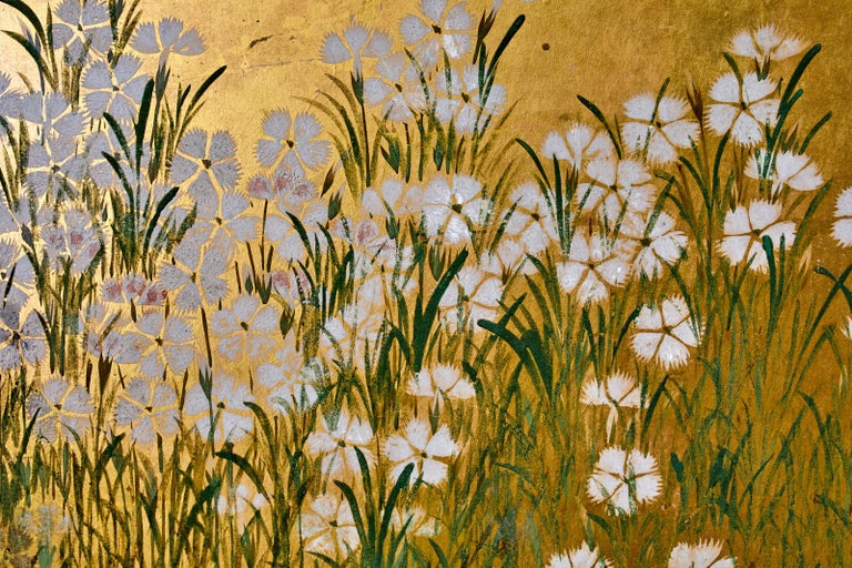 Japanese Edo Six-Panel Screen Nadeshiko Flower Landscape at 1stDibs