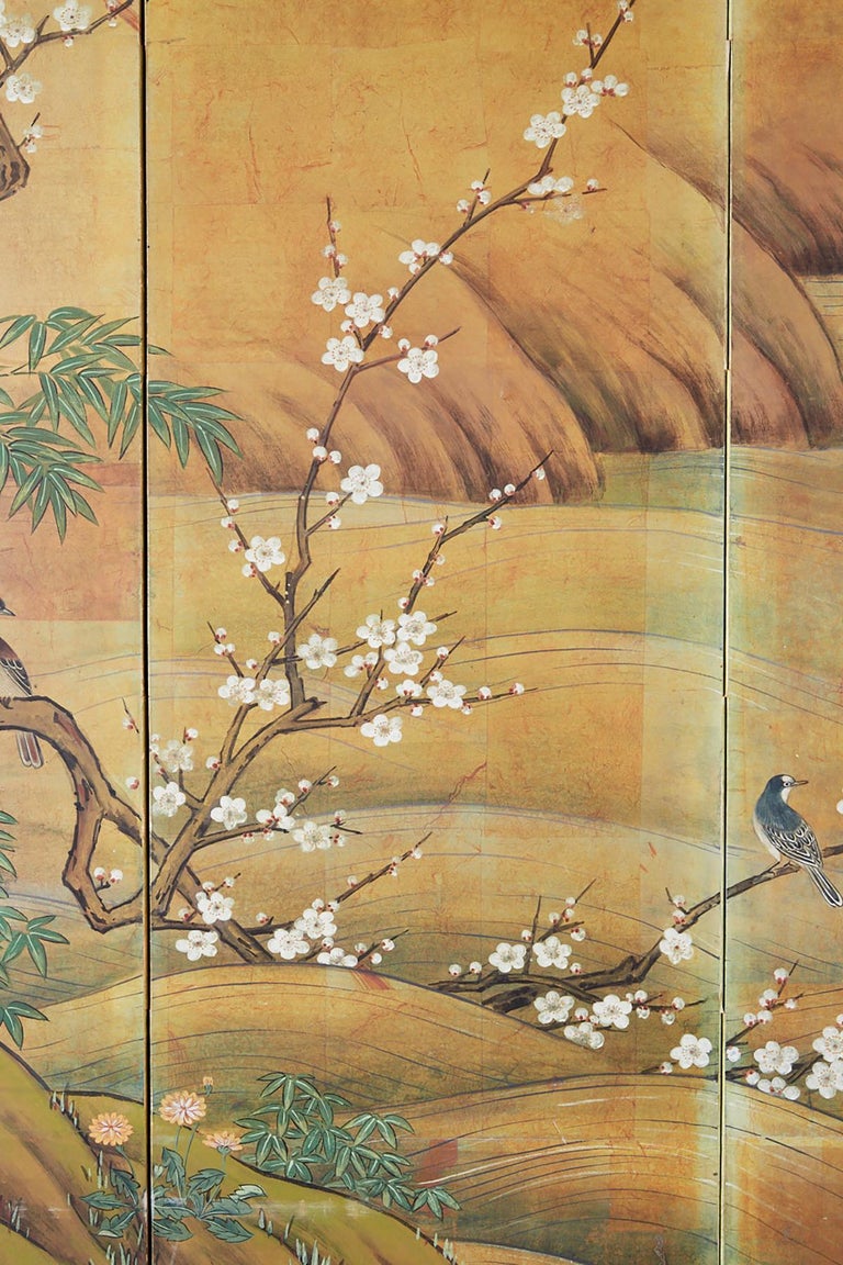 Japanese Edo Style Four-Panel Spring Landscape Screen at 1stDibs