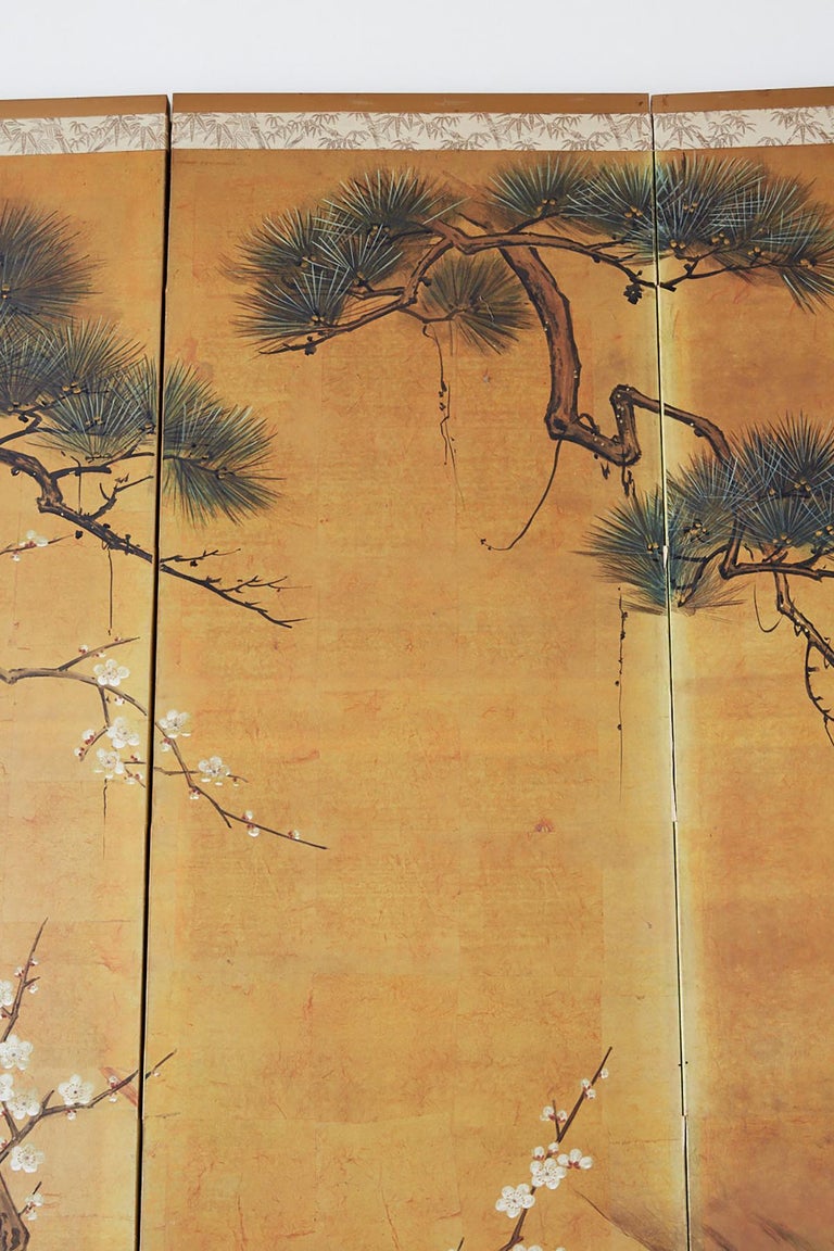 Japanese Edo Style Four-Panel Spring Landscape Screen at 1stDibs