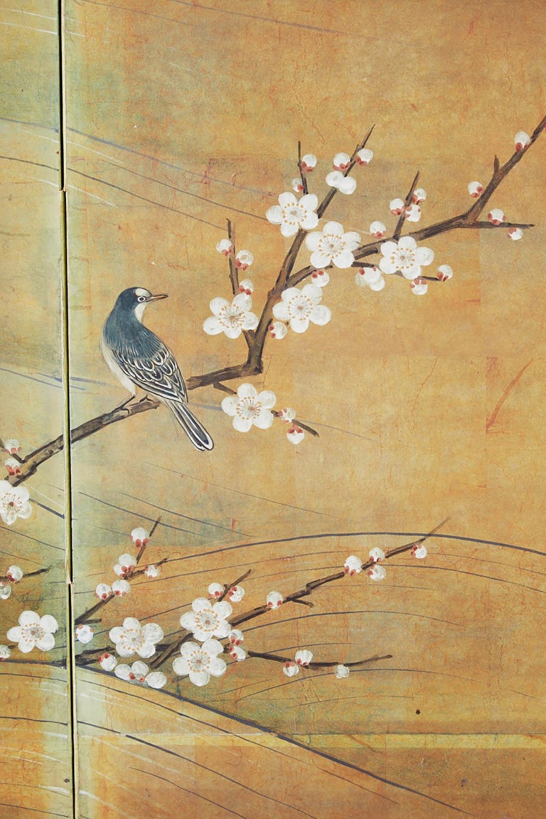 Japanese Edo Style Four-Panel Spring Landscape Screen at 1stDibs