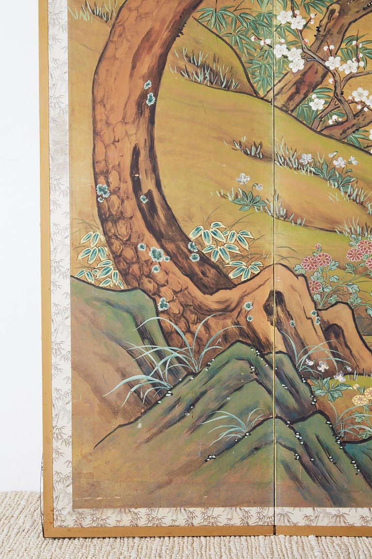 Japanese Edo Style Four-Panel Spring Landscape Screen at 1stDibs