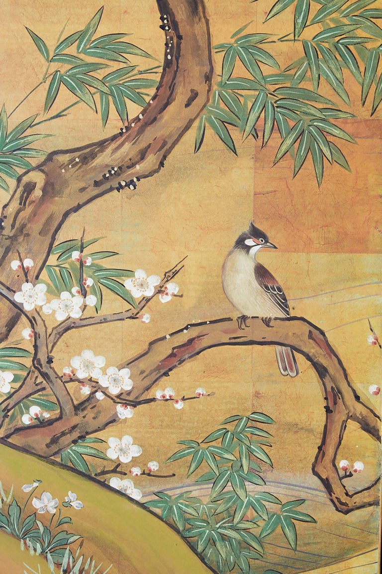 Japanese Edo Style Four-Panel Spring Landscape Screen at 1stDibs