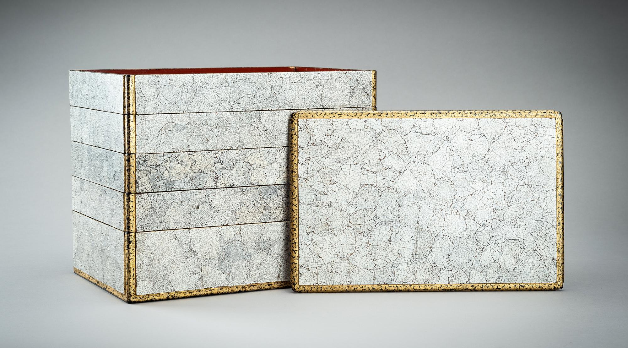 Japanese eggshell lacquer jûbako 重箱 (food container) with lacquer storage box For Sale at 1stDibs