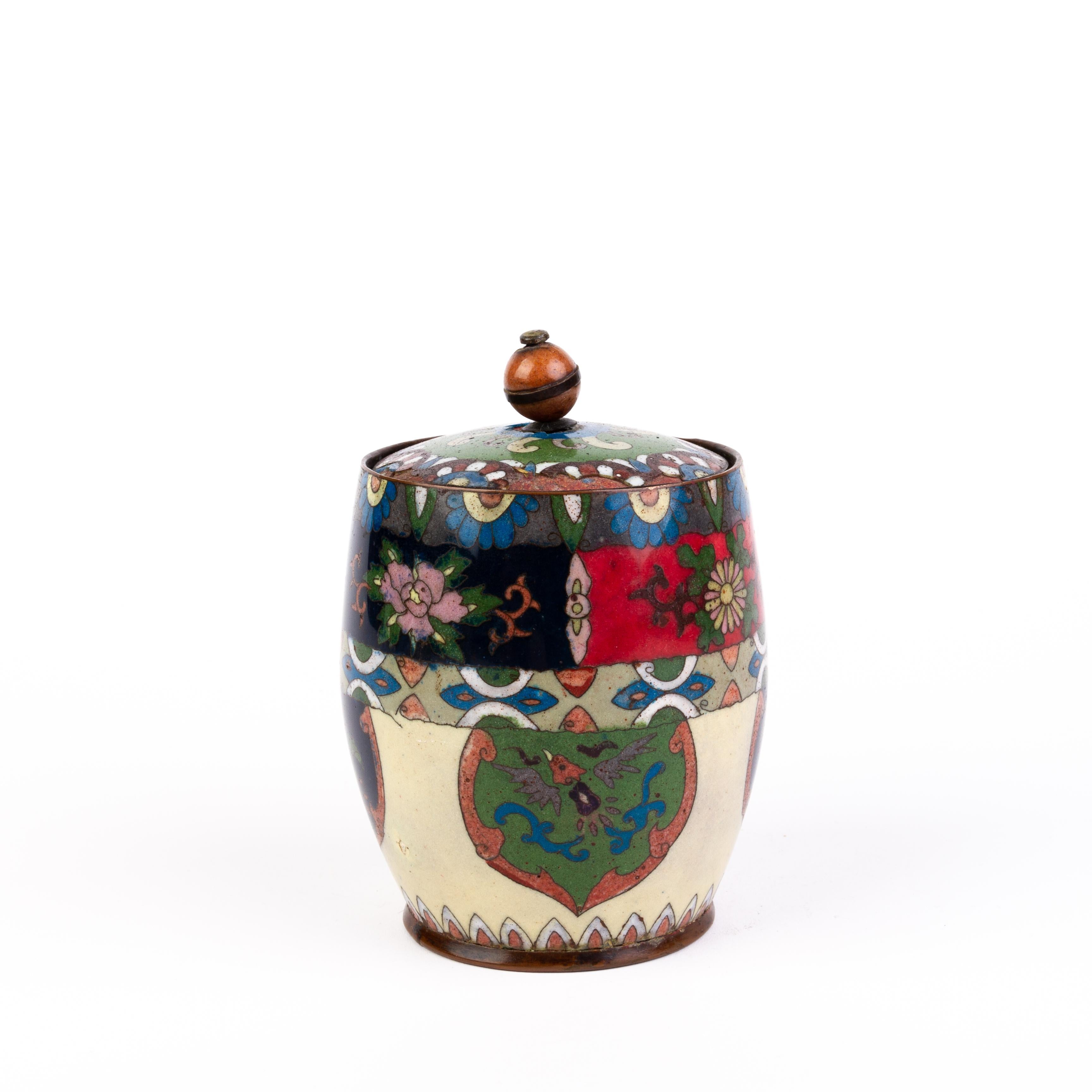Japanese Enamel Cloisonne Lidded Barrel Jar Meiji 19th Century For Sale ...