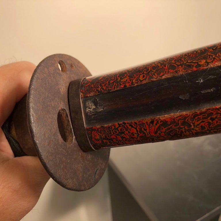 Japanese Exceptional Antique Samurai Sword Saya Scabbard Red Nuri ...