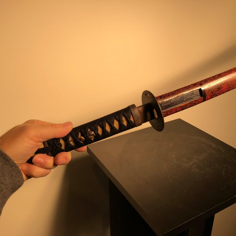 Japanese Exceptional Antique Samurai Sword Saya Scabbard Red Nuri ...