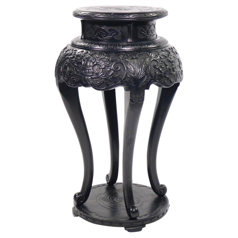 Japanese Export Carved Side Table or Plant Stand in Ebonized Mahogany ...