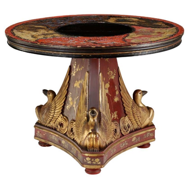 Japanese Export Red Lacquer Center Table with European Pedestal For ...