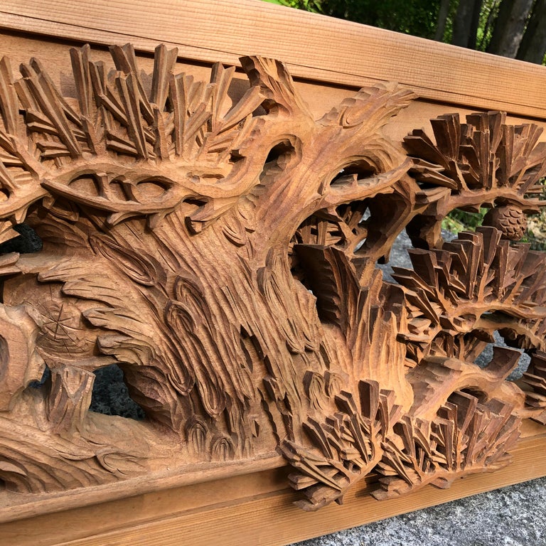 Fine Antique Hand Carved "Two Flying Cranes and Trees" Screen High ...