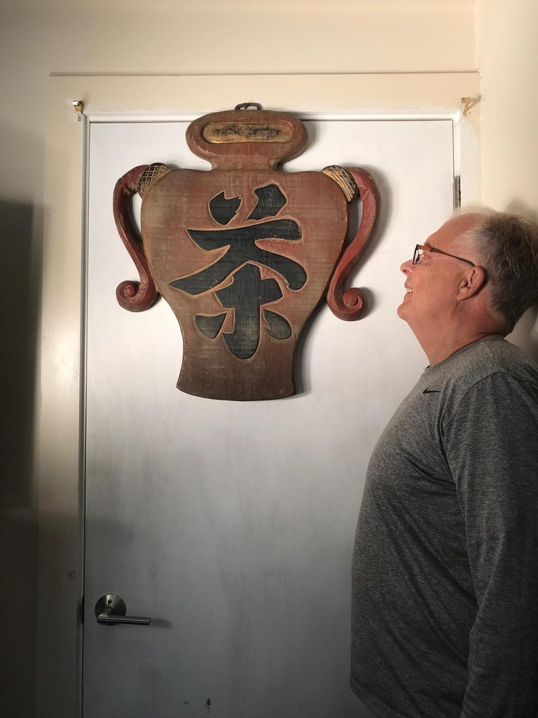 Japanese Fine Antique Ladies' "Tea" Shop Sign, Hand-Carved Handles ...