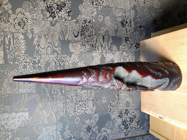 Japanese Fine Antique Massive Wood "Demon" Pipe Dated 1895 Deep Carved ...
