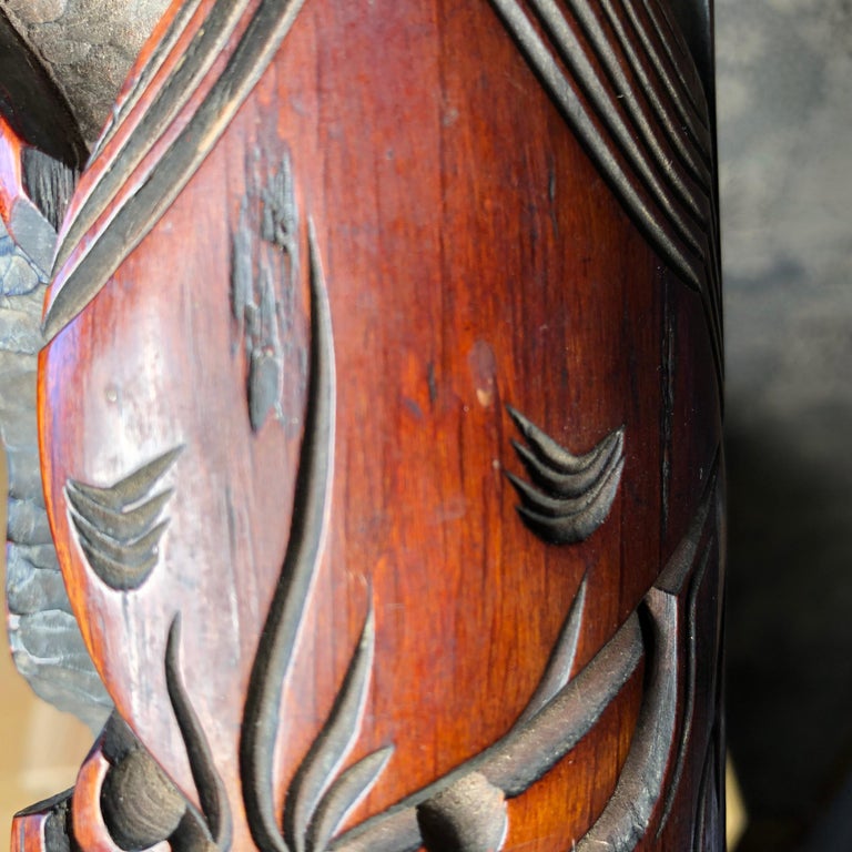 Japanese Fine Antique Massive Wood "Demon" Pipe Dated 1895 Deep Carved ...