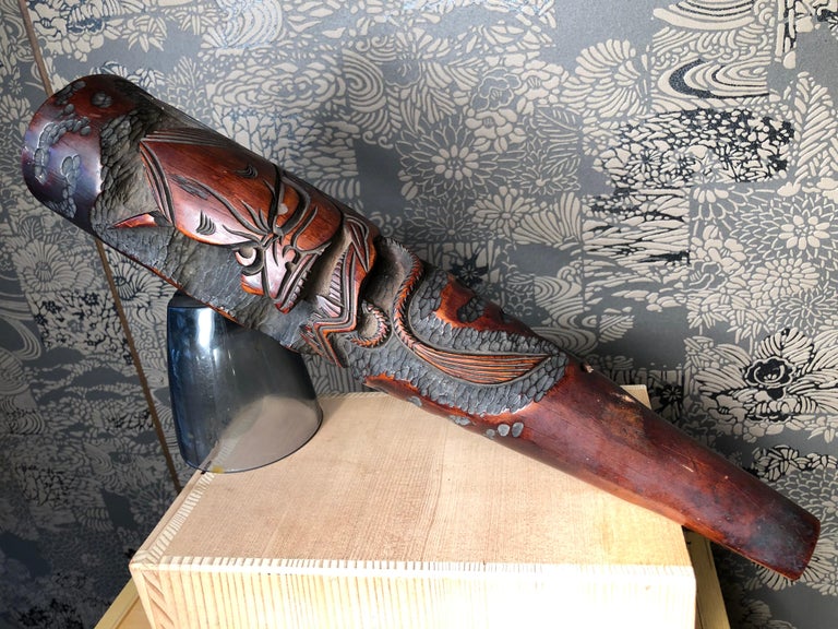 Japanese Fine Antique Massive Wood "Demon" Pipe Dated 1895 Deep Carved ...