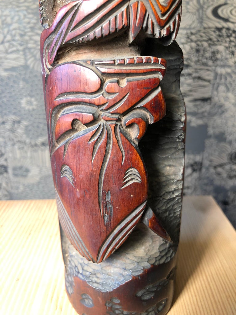 Japanese Fine Antique Massive Wood "Demon" Pipe Dated 1895 Deep Carved ...