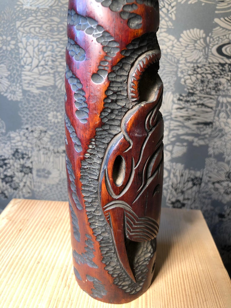 Japanese Fine Antique Massive Wood "Demon" Pipe Dated 1895 Deep Carved ...